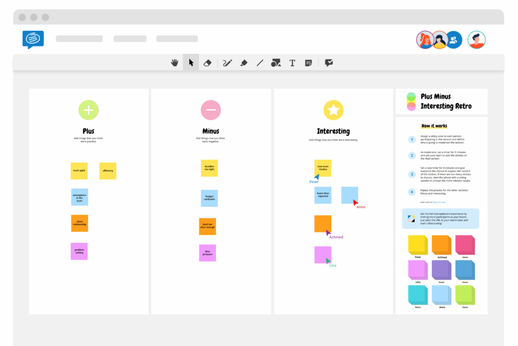 Plus Minus Interesting (PMI) Free Template | Conceptboard